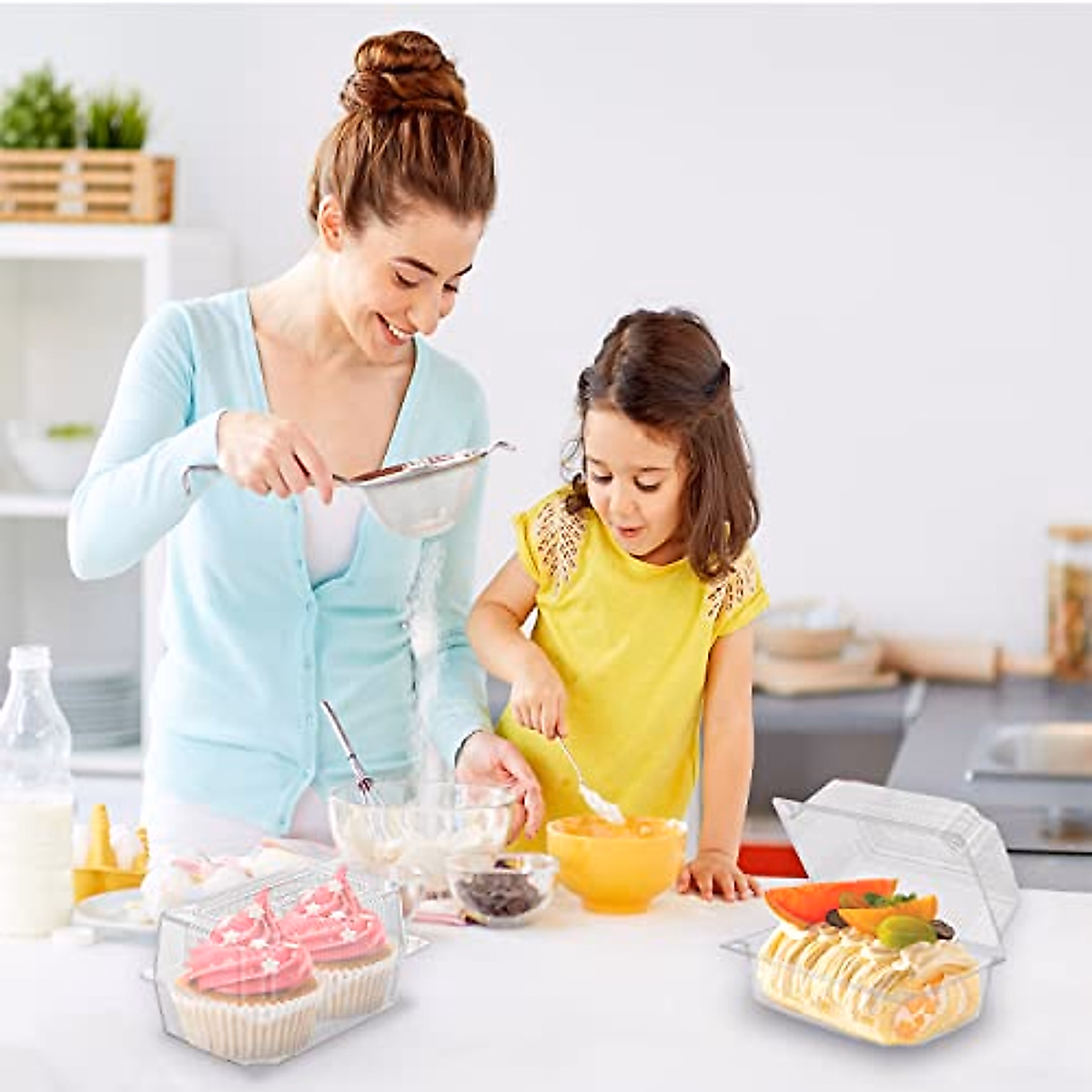 100 Pcs Clear Hoagie Container, 7.3 x 4.9 x 3.8 inch Plastic Hinged Food Container, Disposable Clamshell Take Out Food Containers for Salads, Hamburger, Fruit, Cake, Cookie, Sandwiches