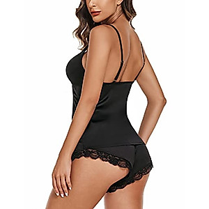 Avidlove Womens Pajama Set Satin Lingerie Sets Silk Lace Sleepwear Black Small