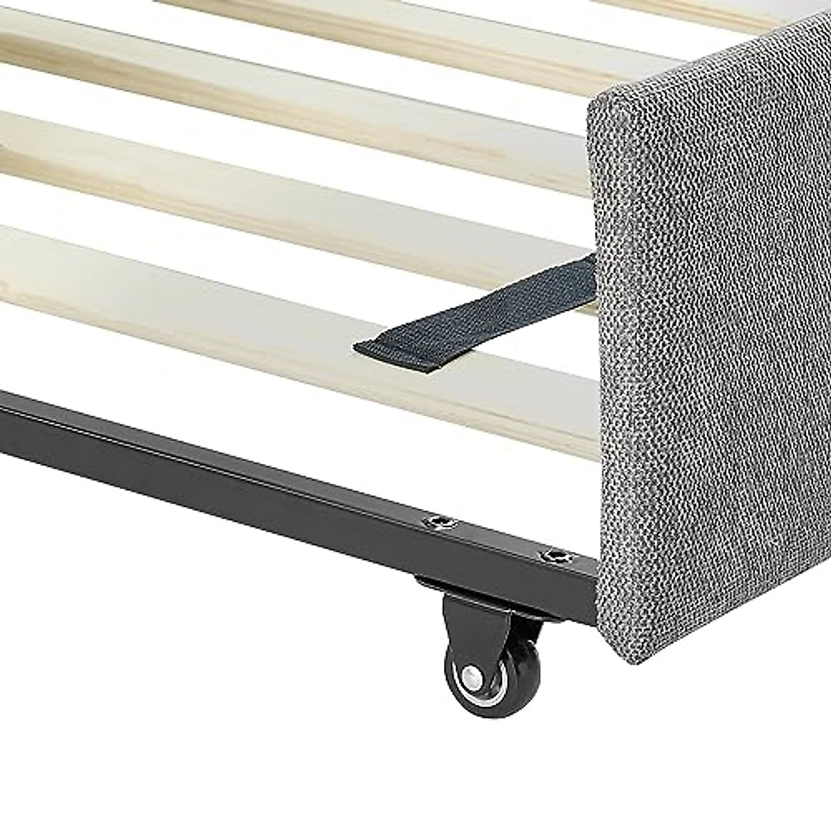 Flieks Twin Size Upholstered Daybed with Two Drawers, Linen Fabric Upholstered Sofa Bed, Wheeled Storage Daybed with Wood Frame, No Box Spring Needed, Gray