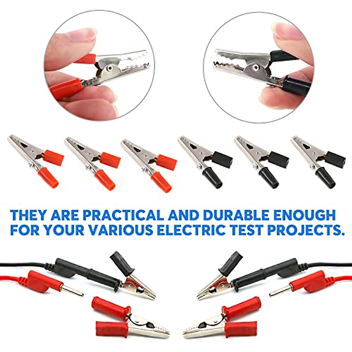 Glarks 60Pcs 53MM Insulated Alligator Clip Clamp Assortment Kit, Red Black Electrical Test Clamps with Plastic Hands for Electrical Testing