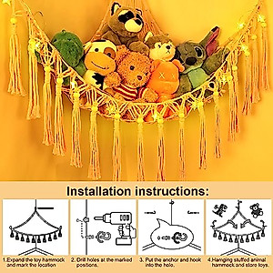 Razella Pink Stuffed Animal Net or Hammock with LED Light Macrame Plushie Net Hammock Plush Animal Storage Hammock for Wall Bedroom Living Boho Kids Room Decor