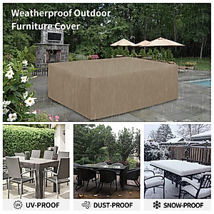 Easy-Going 600D Heavy Duty Patio Furniture Cover, Outdoor Rectangular Table and Chair Set Cover, Waterproof Outdoor Sectional Set Cover (110" L x 84" W x 28" H, Camel)