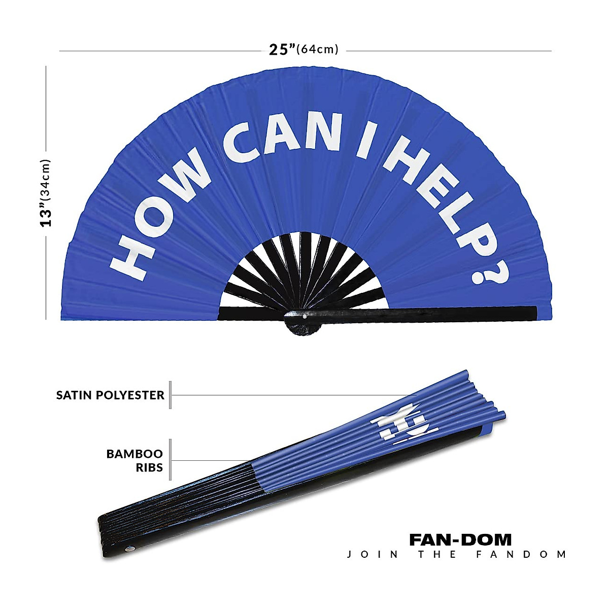 How Can I Help? hand fan foldable bamboo circuit hand fan funny gag slang words expressions statement gifts Festival accessories Rave handheld Circuit event fan Clack fans (Blue)