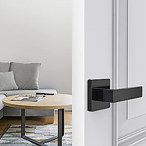 TICONN 5Pk Door Handle Heavy Duty, Reversible Square Door Lever for Bedroom, Bathroom and Rooms (Black, Dummy - Rear Mount, 5 Pack)