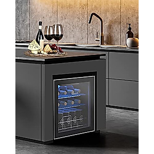Silonn 16 Bottle Wine Cooler/Cabinet Beverage Refrigerator,Small Mini Wine Cellar for Red,White,Champagne or Sparkling Wine,40f-61f Digital Temperature Control Wine Fridge Glass Door
