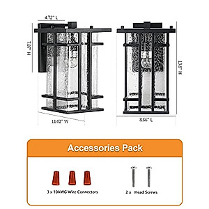 Rustic Outdoor Wall Light Fixture 13.8"H Waterproof Exterior Wall Sconces Black Metal with Clear Seeded Glass Shade Outdoor Wall Lantern for Exterior House Patio Porch,Entryway,Garage Wall Lamps
