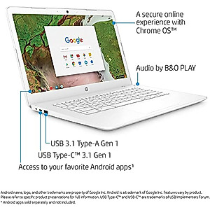 HP 14 14" HD Chromebook, Intel Celeron N3350 Dual-core, Intel HD Graphics 500, 4GB RAM 32GB eMMC, Bluetooth, Built-in Webcam, HDMI, Chrome OS, Snow White