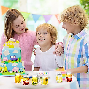 Mifoci 100 Pieces 1 oz Mini Mason Jar Drinking Glasses with Lids Mason Jar Cups Mason Jar Mugs with Handles Mason Jar Shot Glasses Set for Home Picnic Party