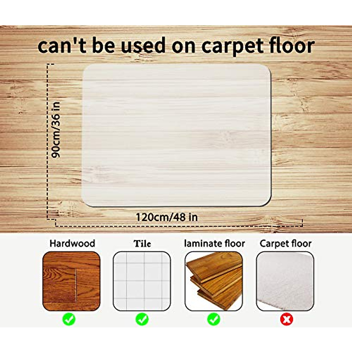 Office Desk Chair Mat for Hard Wood Floor Thick PVC Matte 48" x 36",Transparent Sturdy Chair Mat