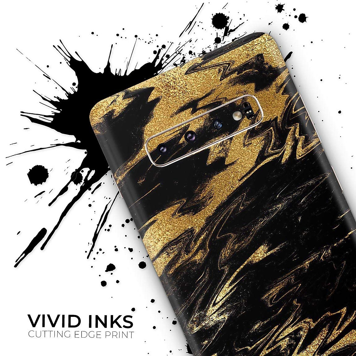DesignSkinz Black & Gold Marble Swirl V5 Protective Vinyl Decal Wrap Skin Cover Compatible with The Samsung Galaxy S20 (Screen Trim & Back Glass Skin)