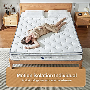 Selene Bedding Queen Mattress, 12 Inch Mattress Queen Size with Pocket Spring and Memory Foam for Pressure Relief, Motion Isolation, Edge Support, Medium Firm Mattress in a Box, CertiPUR-US, White