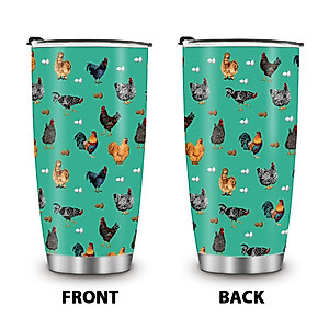WIRESTER 20 OZ Stainless Steel Tumbler With Lid, Double Wall Vacuum Insulated Tumbler, Coffee Travel Mug Cup for Hot Cold Drinks - Chicken Pattern