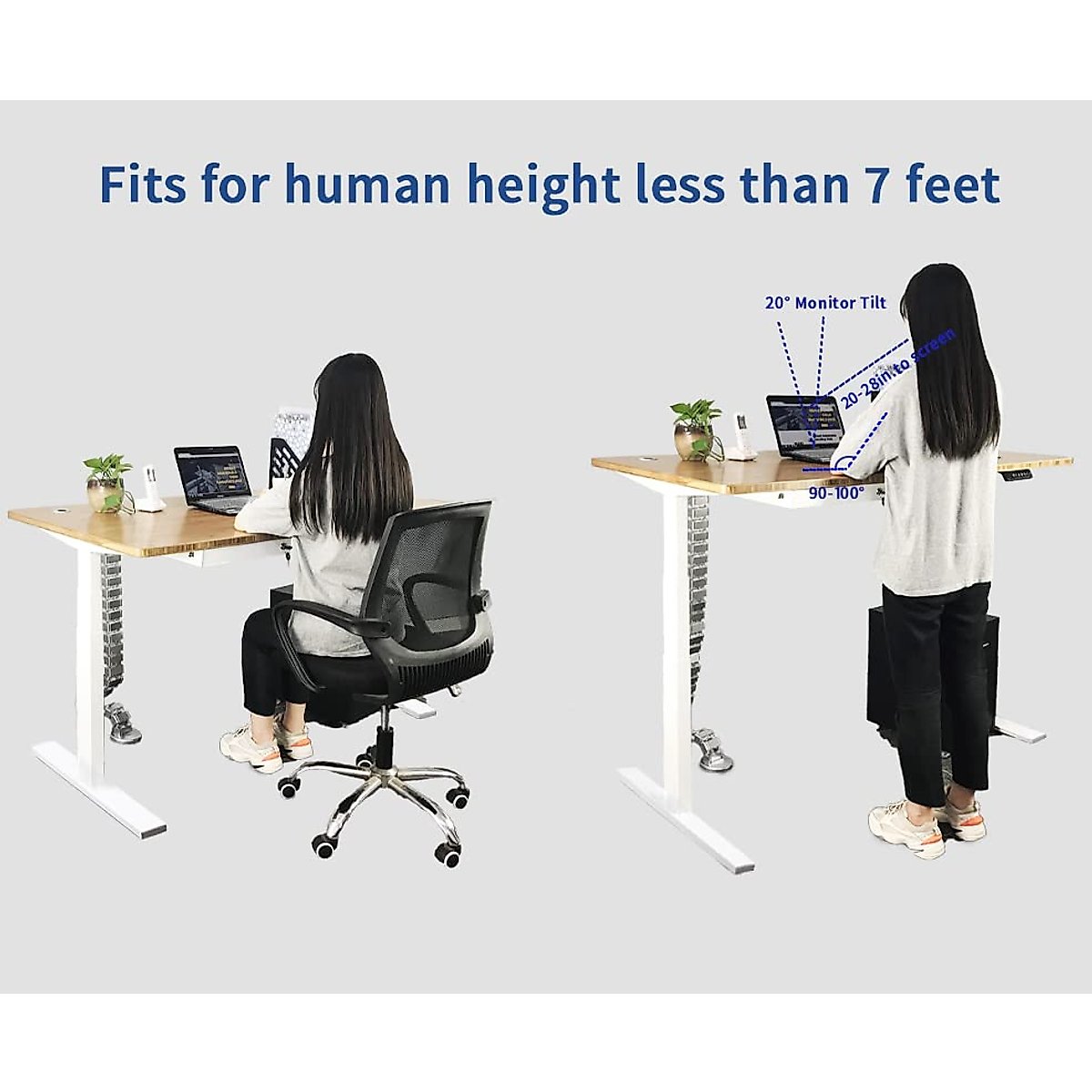 VWINDESK VJ201-S3 Electric Height Adjustable Sitting Standing Desk Frame Only/Sit Stand - Dual Motors 3 Segment Motorized Desk Base Only,White