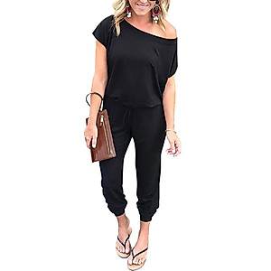 PRETTYGARDEN Jumpsuits for Women 2025 Summer Dressy Off Shoulder Romper Spring Vacation Travel Lounge Outfits Clothes (Black,Large)