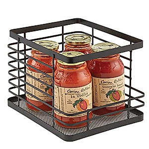 mDesign Stacking Wire Baskets Food Organizer Storage Metal Basket with Open Front for Kitchen Cabinet, Pantry, Cupboard, and Shelves - Organize Fruits, Snacks, and Vegetables - 2 Pack - Matte Black