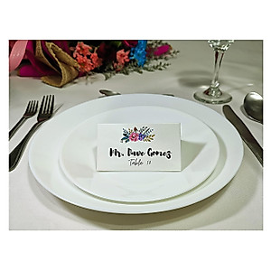AweNayz Place Cards for Weddings - with Elegant Floral Design, Pack of 50 Thanksgiving Place Cards, Pre-Cut and Pre-Folded Wedding Name Place Cards, 2 x 3.5 inches, Pink, Purple, Green, Brown, Blue