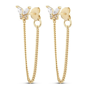MILLA Silver & Gold Chain Earrings for Women - 14K Gold Butterfly Earrings for Women & More Trendy Earrings Styles - Comfortable Cute Earrings Aesthetic Jewelry (14K Gold Plated/CZ Butterfly)