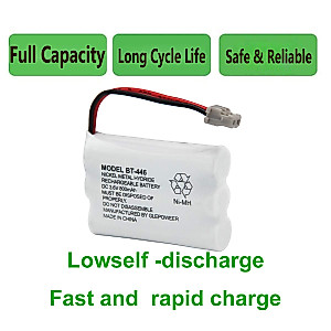 GLEPOWEER BT-446 BT446 BT-504 BT-1004 BT-1005 Cordless Phone Battery Compatible with Uniden UIP1868 TRU8885 TRU885-2 TRU8888 BBTY0503001 GE-TL26402 CPH-488B Handset Phone 3.6V 800mAh Ni-MH(2 Pack)