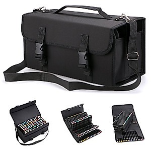BTSKY New 120 Slots Marker Case Lipstick Organizer--Canvas Markers Holder for for Primascolor Markers and Sketch Markers (Black)