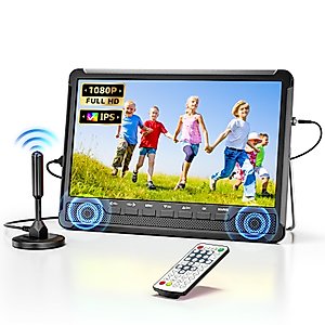 DESOBRY 11.5" Portable TV with Antenna Atsc Tune, 10.5" HD IPS Screen Rechargeable Mini TV Portable with Dual Speaker Stand, Support HDMI USB RCA Input, Small TV for Kitchen Camping Car
