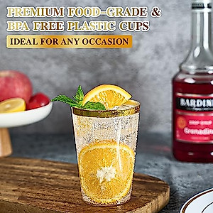 FOCUSLINE 100 Pack 12 oz Gold Rimmed Plastic Cups, 12 Ounce Clear Tumblers, Heavy-duty & Fancy Disposable Hard Plastic Cups with Gold Rim for Wedding Elegant Party