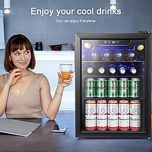 Antarctic Star 2.6cu.ft Mini Fridge 100 Can Beverage Refrigerator Wine Cooler/Cabinet Small Beer Soda Glass Door Counter Top Bar Fridge Freestanding Black