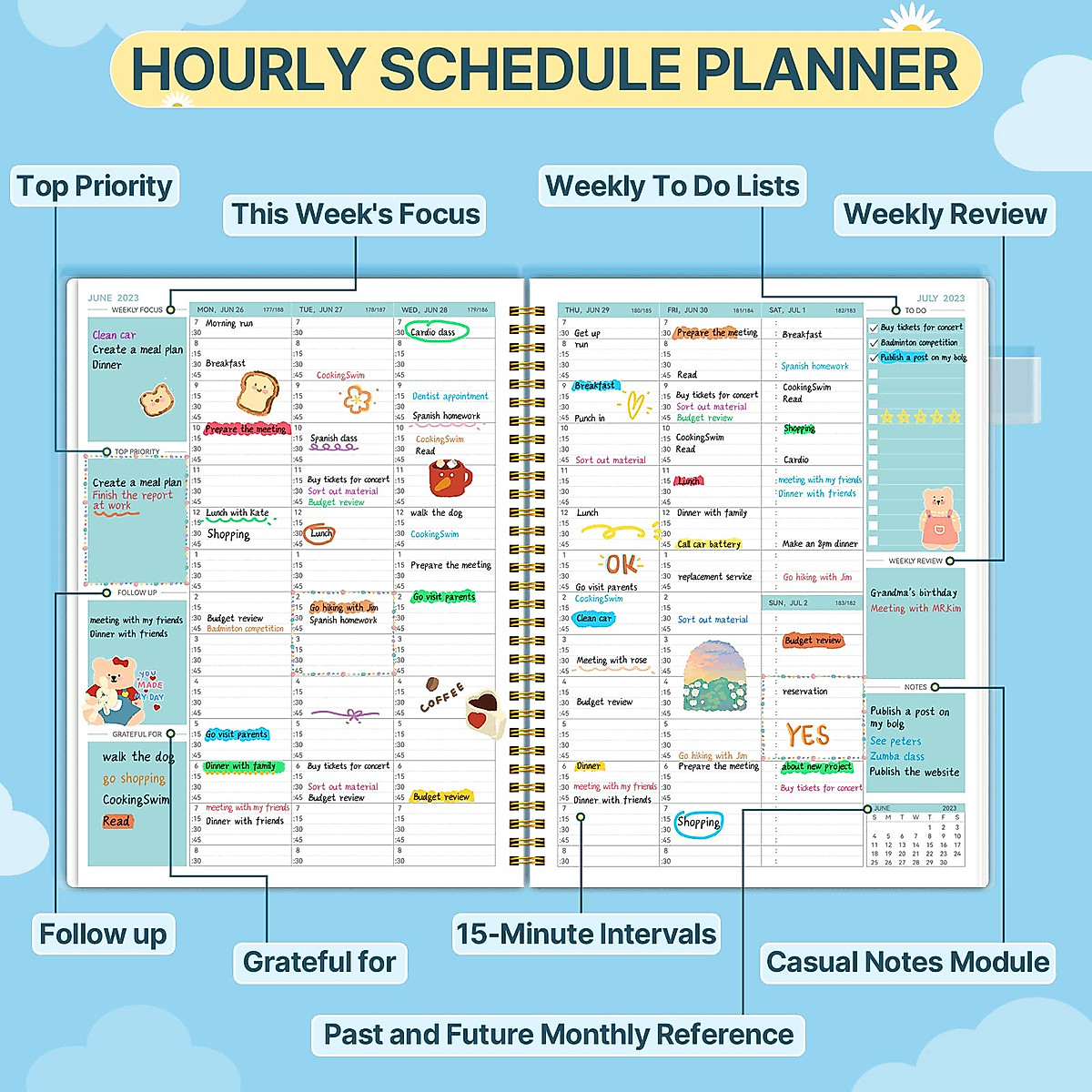 Appointment Book 2023-2024, Weekly Appointment Book,Jul 2023,Jun 2024 with Monthly Tabs, Daily Hourly Planner 2023-2024, 15-Minute Interval, Pocket, 8.5"x11"