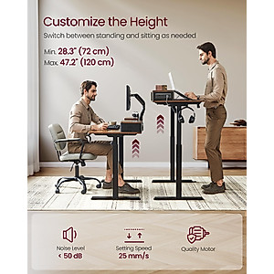VASAGLE Electric Standing Desk with Drawers, Sit Stand Desk with Built-in Power Strip, Adjustable Height, 23.6 x 47.2 Inches, 2 Hooks, Memory Function, for Home Office, Rustic Brown ULSD182X21