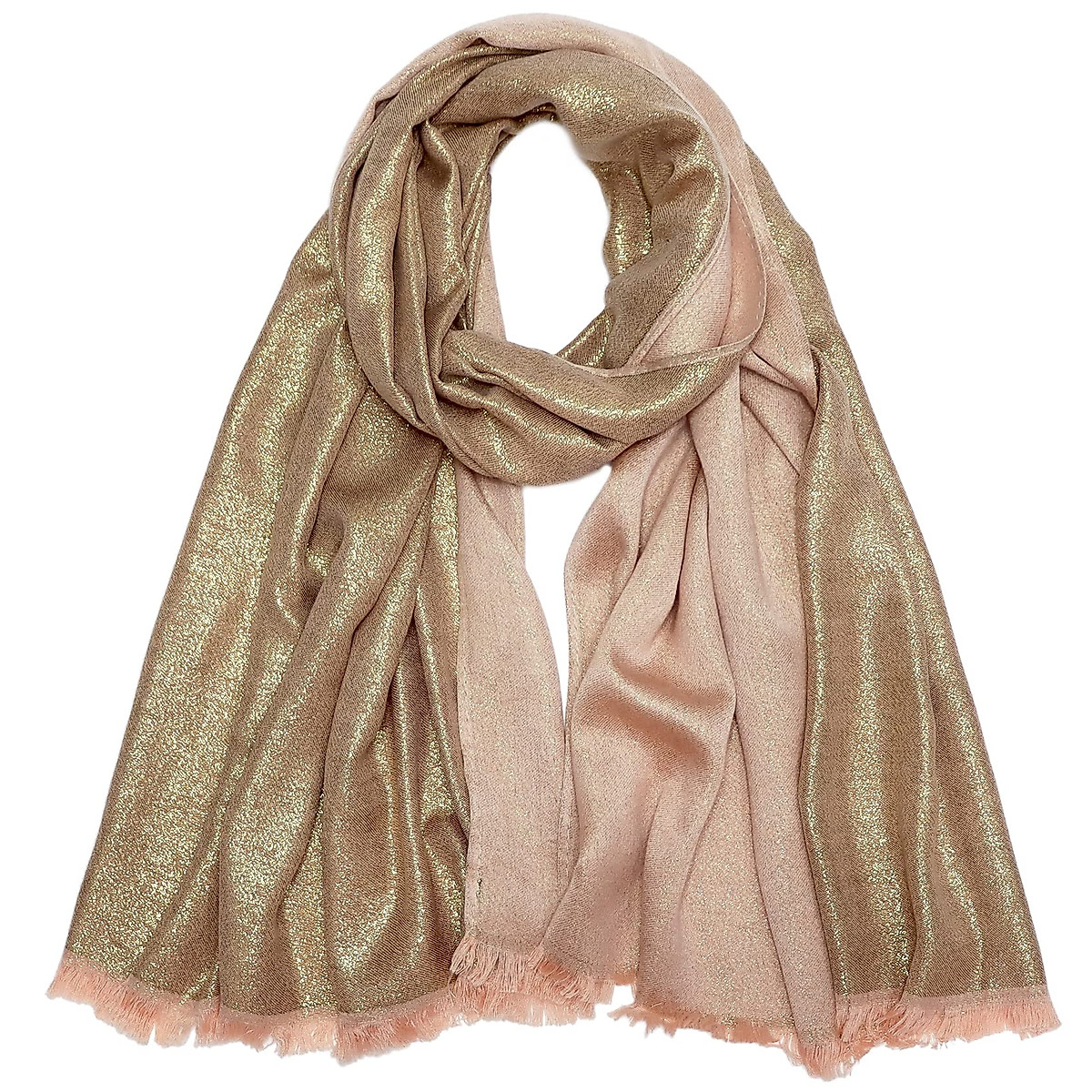 Gragengs Women's Sparkling Metallic Pashmina Shawls and Wraps Long Party Scarf Solid Color Two Tone,Rose Gold
