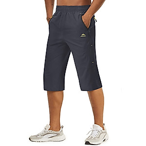 TACVASEN Hiking Shorts for Men with Pockets Cargo Shorts Summer Shorts Long Shorts Athletic Shorts Workout Shorts 3/4 Capri Pants Tactical Shorts Gray