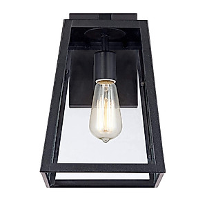 John Timberland Arrington 13" High Farmhouse Rustic Modern Outdoor Wall Light Fixture Mount Porch House Exterior Outside Lantern Set of 2 Edison Bulb Mystic Black Metal Clear Glass Shade Front Door