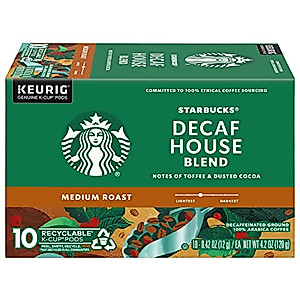 Starbucks Decaf House Blend Coffee K-Cup Pods, Medium Roast Decaffeinated Ground Coffee K-Cups for Keurig Brewing System, 10 CT K-Cups/Box (Pack of 3 Boxes)