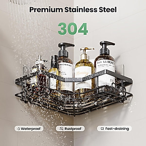 Corner Shower Caddy Adhesive，5 Pack Shower Organizer Corner with Soap Holder and Toothbrush holder, Bathroom Shelves Rack Rustproof Stainless Steel, Large Capacity, No Drilling Shelves for Storage