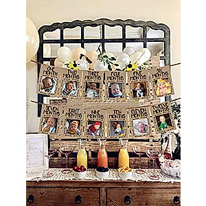 Burlap 1st Birthday Baby Photo Banner ,Newborn Baby Monthly Milestone Photograph Bunting Garland for Baby Shower First Birthday Party Decoration