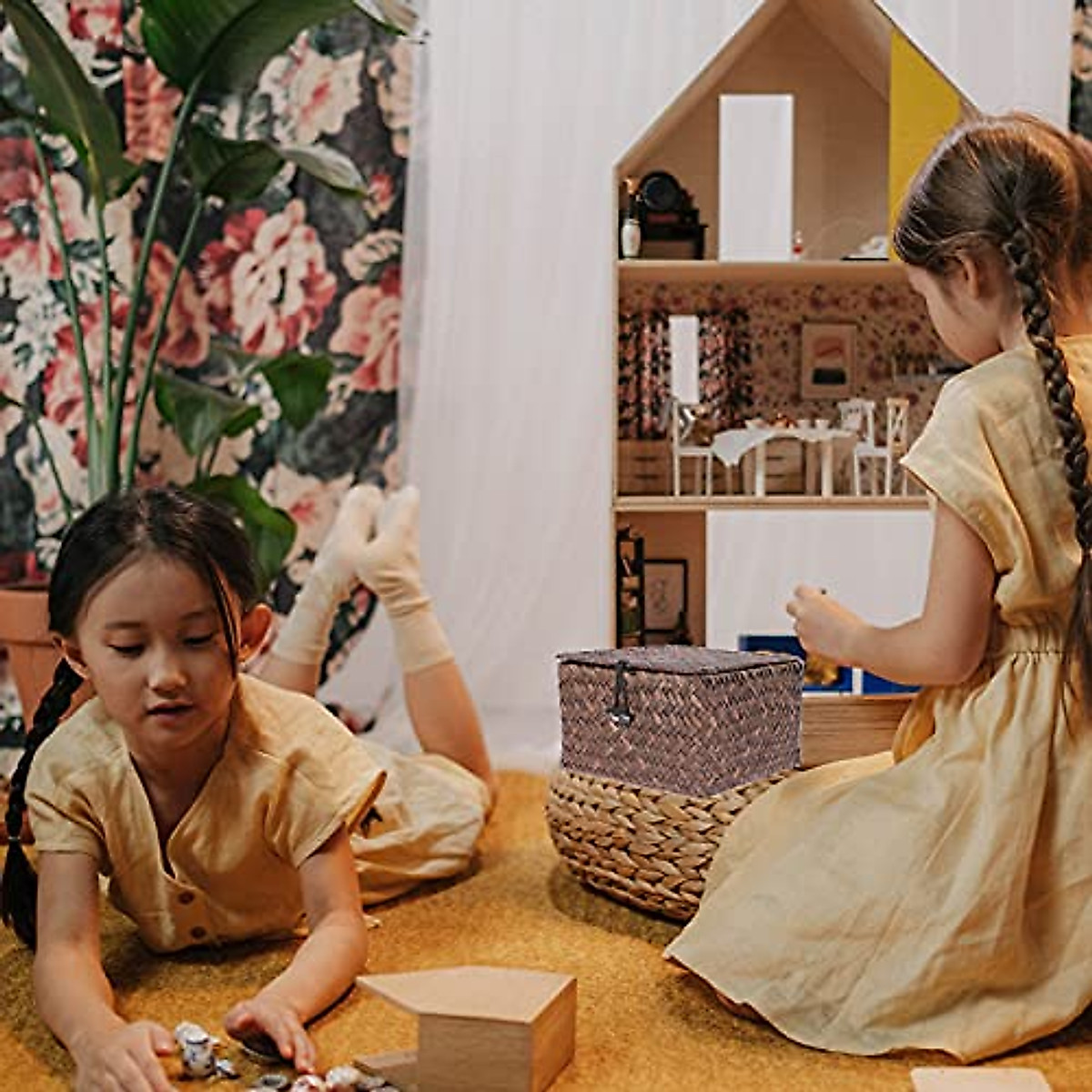 Cabilock Home Storage Basket 3 pieces Woven Basket Seagrass wicker basket with lid Decorative Storage Boxes With Lids Basket With Lid Rattan Storage Basket Rattan Storage Basket