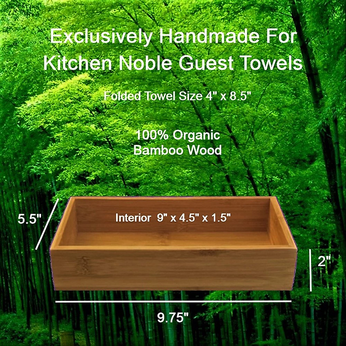 Kitchen Noble Bamboo Guest Towel Holder (2 Pack, 9, 75”x 5, 25”x 2”) – Wooden Rectangle Napkin Tray Multipurpose Organizer Drop Box Ideal for Room, Dining Table, Kitchen Counter Drawers, Natural
