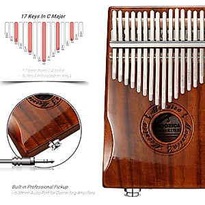 MOOZICA 17-Key EQ Kalimba, Solid Koa Wood Electric Kalimba Thumb Piano With Built-in Pickup and Professional Kalimba Case (K17K-EQ)