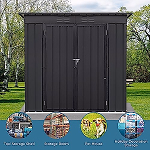 Zevemomo 6 x 4 FT Outdoor Shed, All Weather Tool Shed with Metal Foundation & 2 Lockable Doors, Metal Shed Outdoor Storage for Garden, Patio, Backyard, Lawn, Black