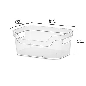 Sterilite 9.5 x 6.5 x 4 Inch Small Open Scoop Front Clear Storage Bin with Comfortable Carry Through Handles for Household Organization (16 Pack)