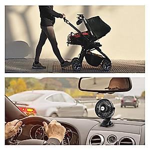 AJOYEUX Battery Operated Clip on Fan, Portable Rechargeable Personal fan (5 inch) for stroller, camping, cart seat, gym, Black