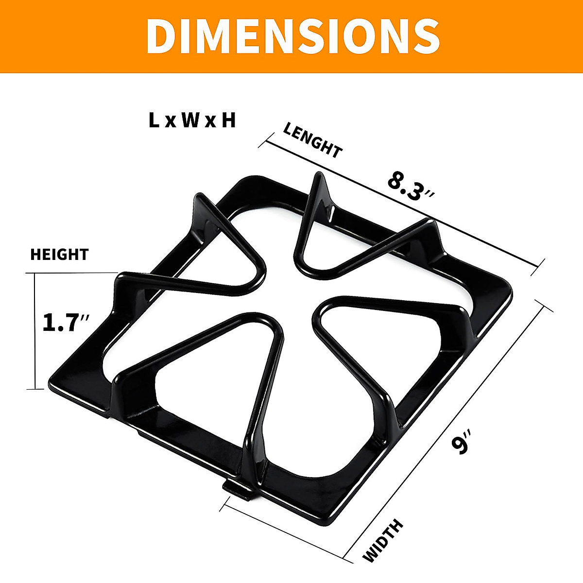 Upgraded W10447925 Burner Grate Replacement for Whirlpool Stove Parts, 8.3x9 inches Kenmore Maytag Gas Range Parts Stove Burner Grate Set Amana Inglis Kirkland Gas Cooktop Parts Stove Top Grates 4Pcs