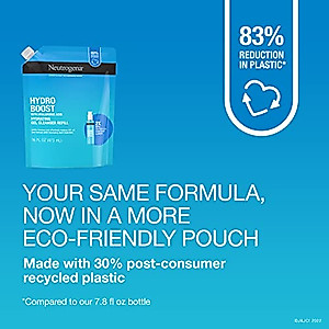 Neutrogena Hydro Boost Lightweight Hydrating Facial Cleansing Gel, Gentle Face Wash & Makeup Remover with Hyaluronic Acid, Hypoallergenic & Non Comedogenic, Refill Pouch, 16 fl. oz