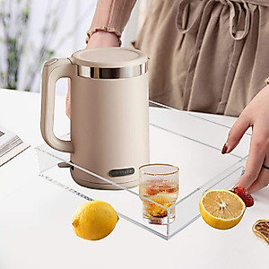 Tasybox Acrylic Serving Tray, Clear Decorative Serving Trays with Handles for Kitchen Dining Room Table Ottoman Vanity Countertop 12" x 12"