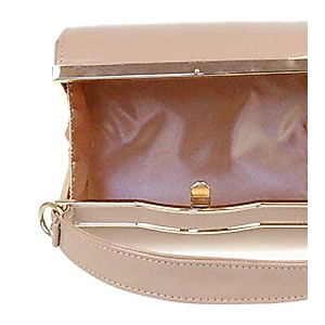 Girly HandBags Glossy Patent Faux Leather Clutch Bag Handle Closure Evening Handbag Nude