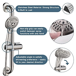 BRIGHT SHOWERS Stainless Steel Slide Bar Grab Rail Set Ada Compliant Includes Handheld Shower Head and 69-Inch Hose (Brushed Nickel)