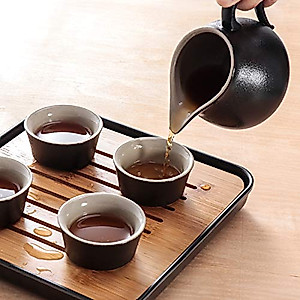 Mini Travel Kung Fu Tea Pot Cup Set with Tray - Portable Chinese Ceramic Porcelain Teapot Infuser Gift Bag All in One for Business Hotel Outdoor Picnic