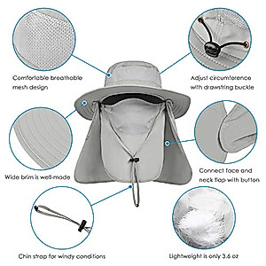 IYEBRAO Mens Outdoor Sun Hat with Face Neck Flap UV Protection for Fishing Hiking Garden (2 Pack-Dark Gray＆Light Gray)