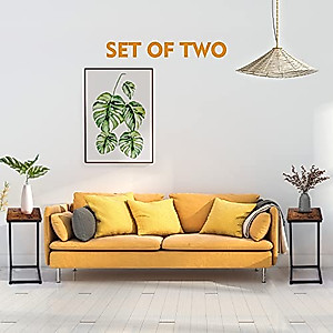 AMHANCIBLE C Shaped End Table Set of 2, Side Tables Couch Table, Snack Table for Living Bedroom, Rustic Brown HET02CBR