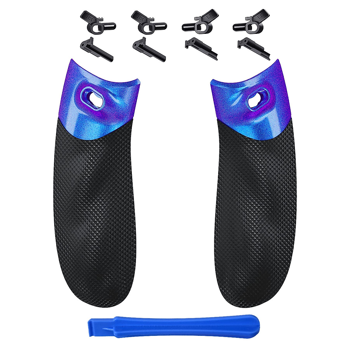 eXtremeRate FLEXOR Rubberized Side Rails Grips Trigger Stop Kit for Xbox Series X/S Controller, Ergonomic Trigger Stopper Handle Grips for Xbox Core Controller – Diamond Textured Chameleon Purple Blue