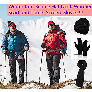 Winter Hat Scarf Glove set for Men Men's 3 Pcs Touchscreen Anti-Slip Gloves Knit Stretchy Beanie Hat and long Scarf Set (Hemp gray)